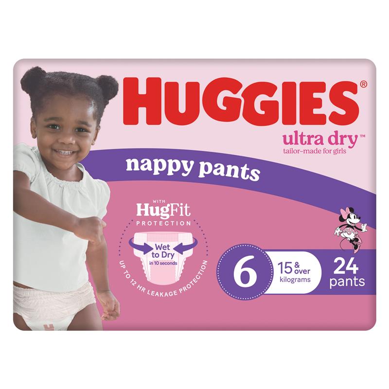 Huggies Ultra Dry Nappy Pants Junior Girl Size 6 (15kg & Over) | Pack