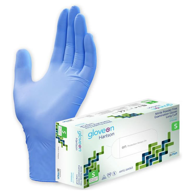 GloveOn Hartson Nitrile Exam Gloves Long Cuff Powder Free | Pack of 10