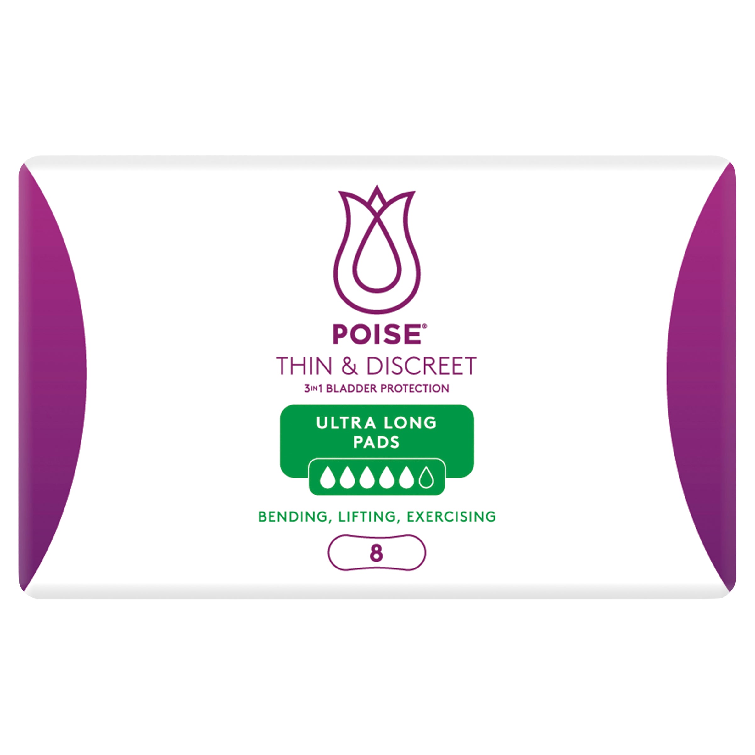 Poise Thin & Discreet Ultra Long Pads | 8 per Packet
