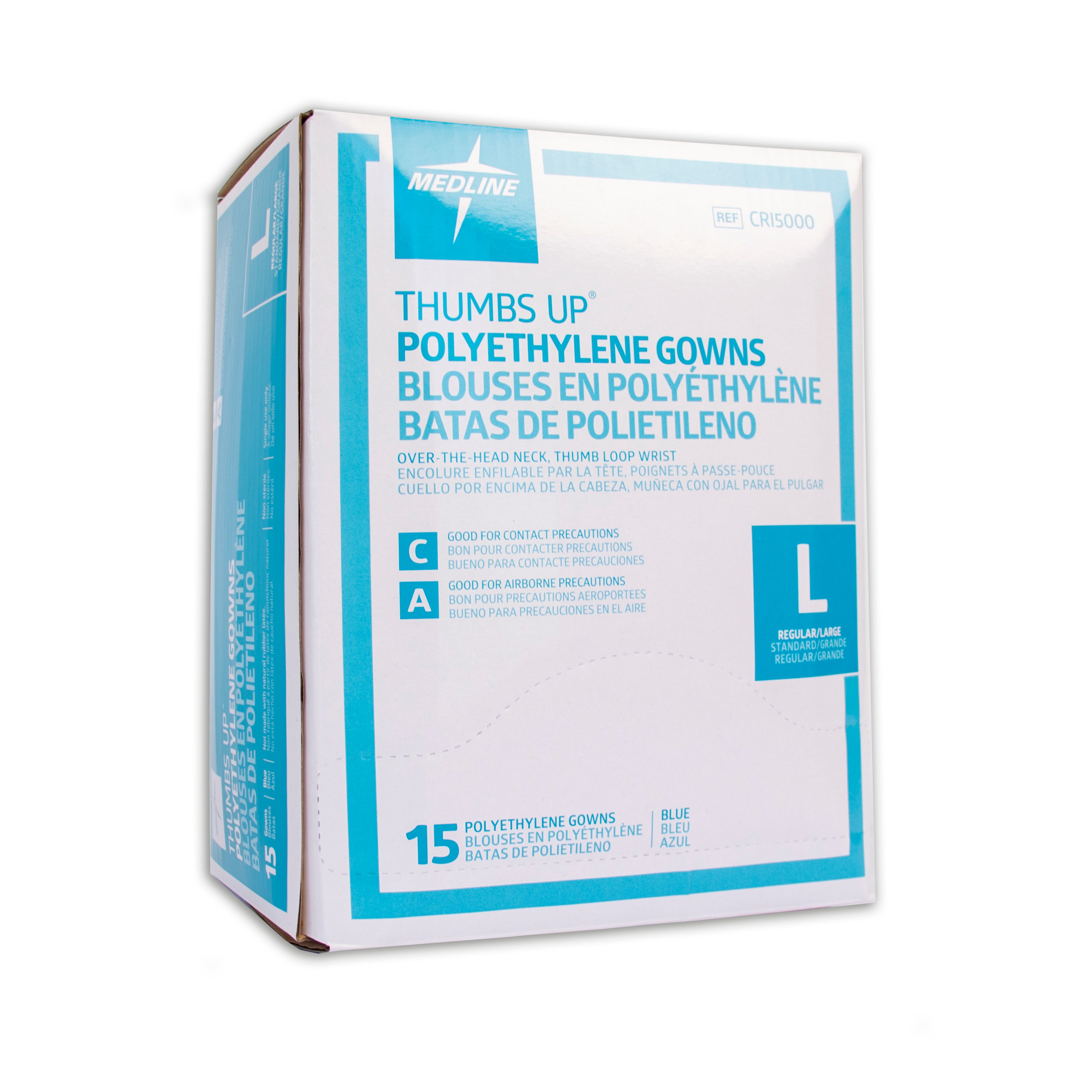 Medline Polyethylene Isolation Gowns with Thumb Loop Style, Size Regul